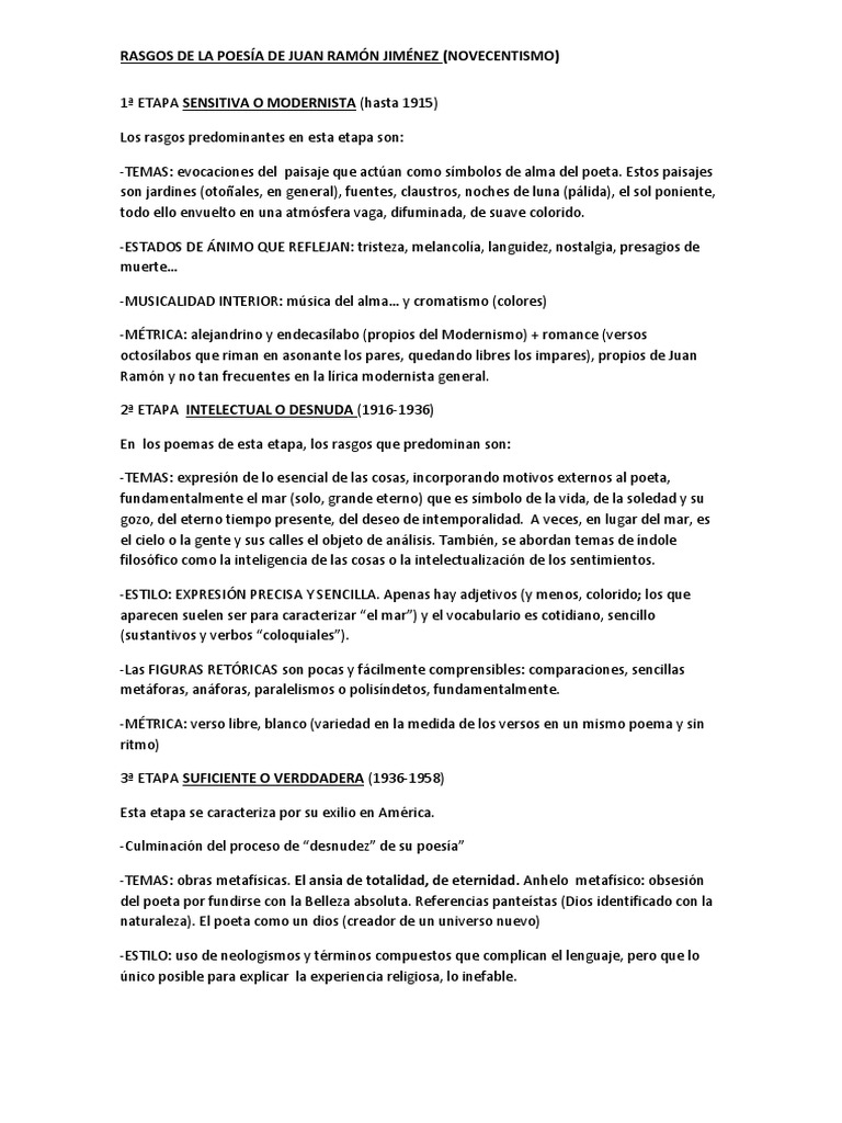 Rasgos de la poesía de Juan Ramón Jiménez | PDF