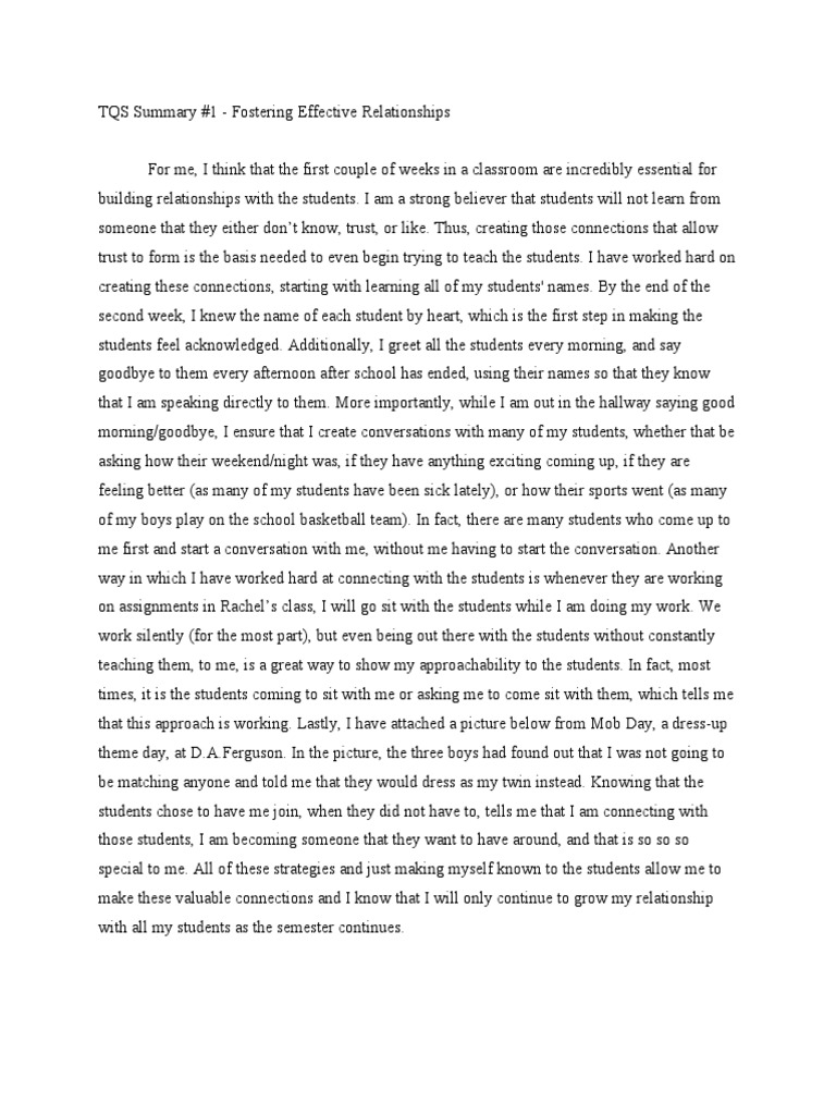 Tqs Summary 1 - Fostering Effective Relationships | PDF | Self ...