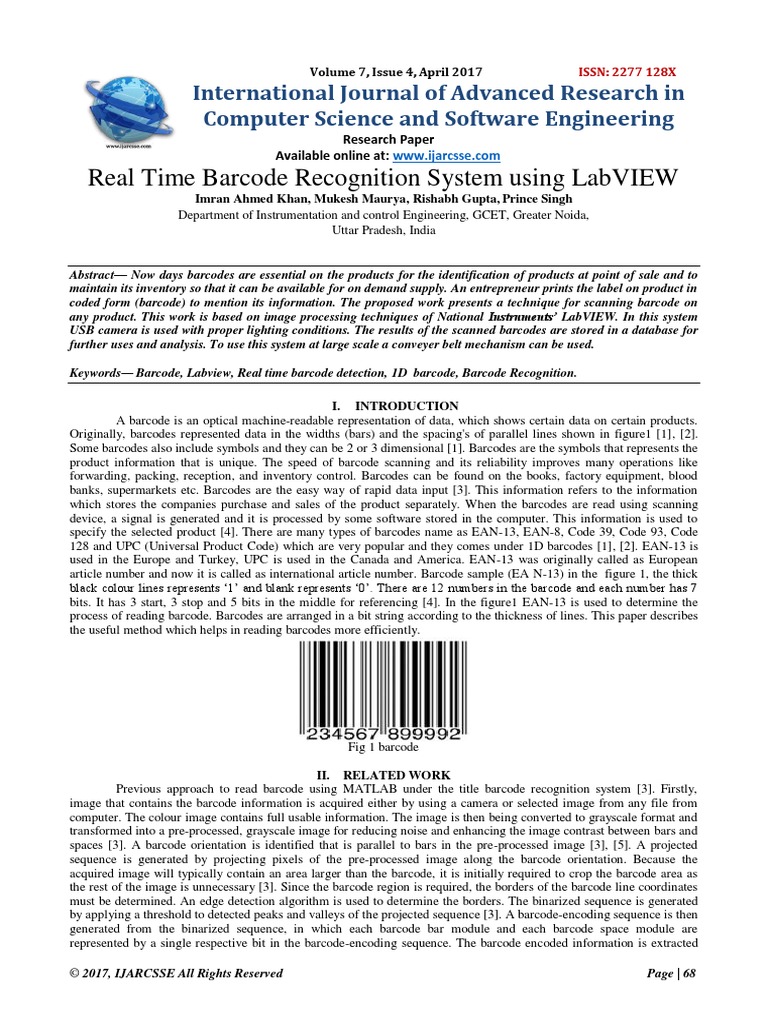 Real Time Barcode Recognition System Usi | PDF | Barcode | Universal ...