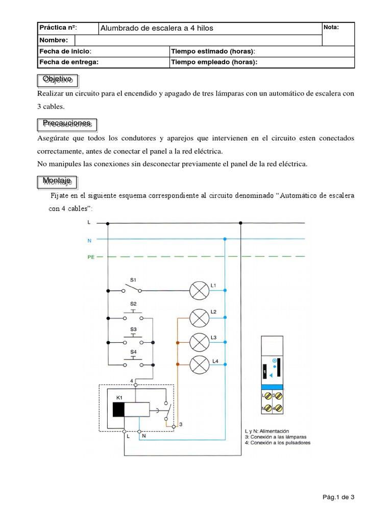 Práctica 08 - Automático de Escalera Con 4 Hilos PDF | PDF | Tecnología