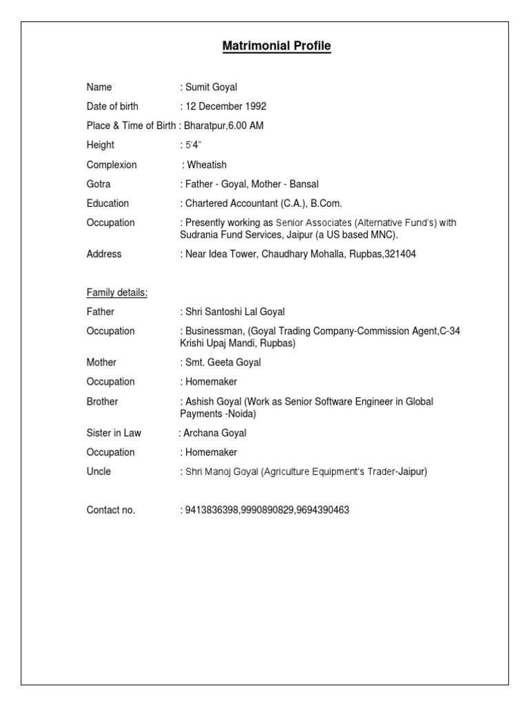 Biodata Sumit | PDF