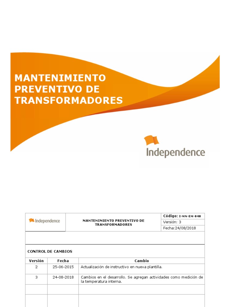 I-Mn-Em-048 Mantenimiento Preventivo de Transformadores (V.3) | PDF ...