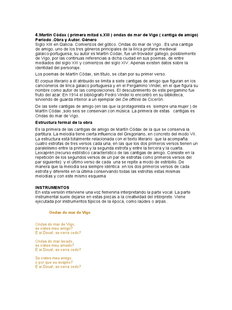 Martin Codax - Ondas Do Mar de Vigo | PDF