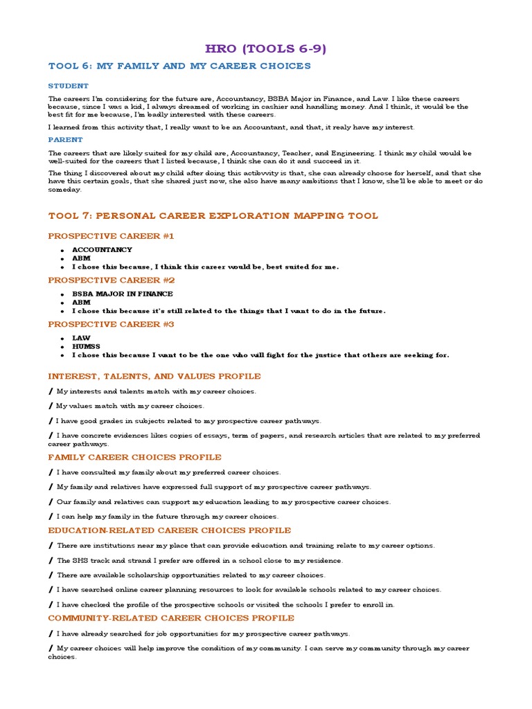 HRO Tools Career Exploration | PDF | Accounting | Cognition