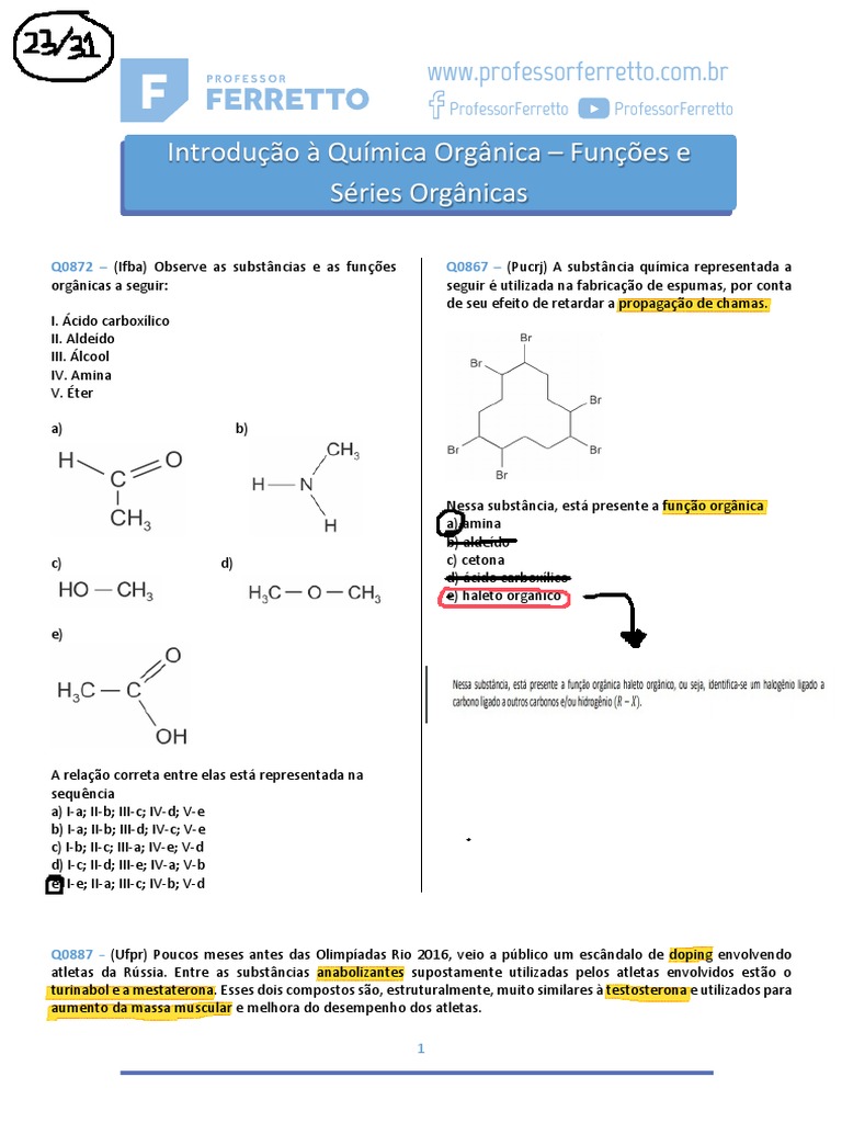Funções e Séries Orgânicas Ferretto | PDF | Éster | Aldeído
