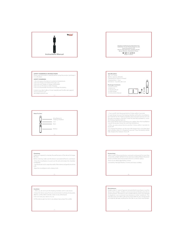Yocan Evolve D User Manual | PDF | Battery Charger | Electronic Cigarette