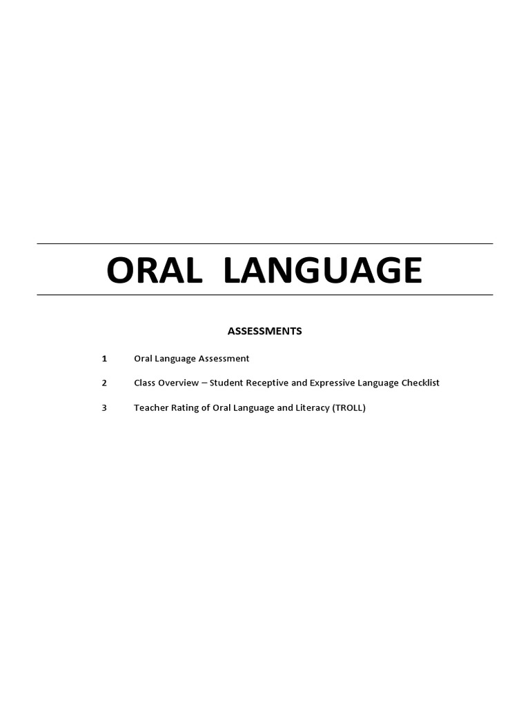 Oral Language: Assessments | PDF | Reading Comprehension | Language ...