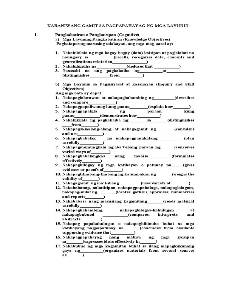 Behavioral Objectives Ni DR - Balabat | PDF