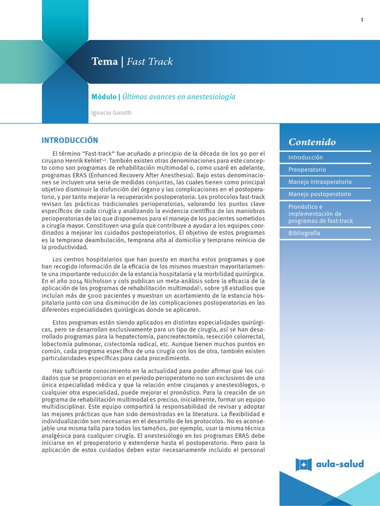 T1 Fast Track | Descargar gratis PDF | Anestesia | Analgésico