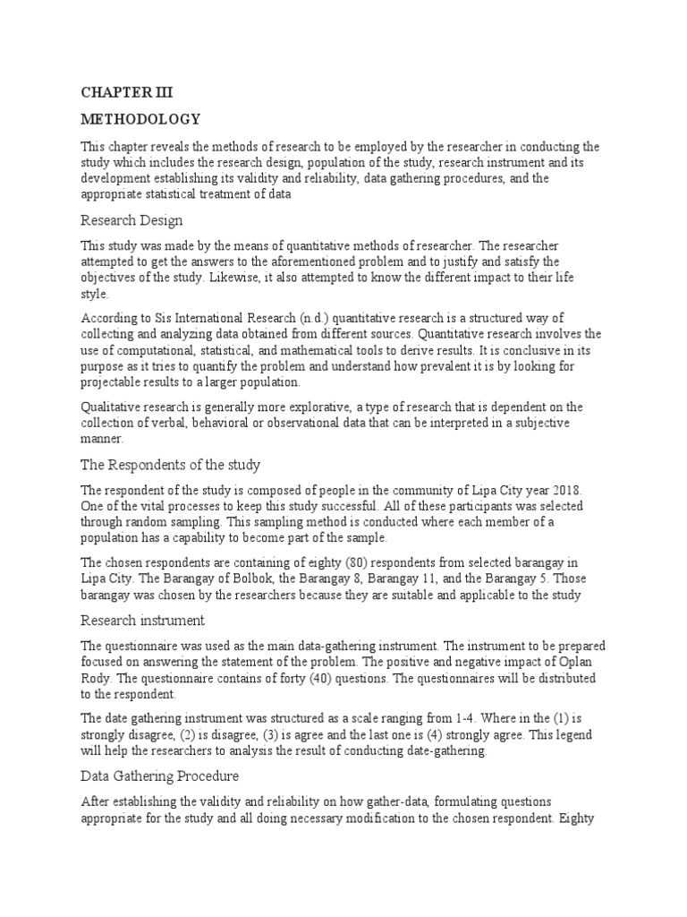 Chapter Iii | PDF | Methodology | Quantitative Research