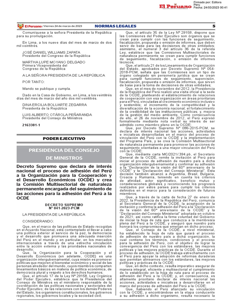 Decreto Supremo #041-2023-PCM | Descargar gratis PDF | Perú | Comisión Europea