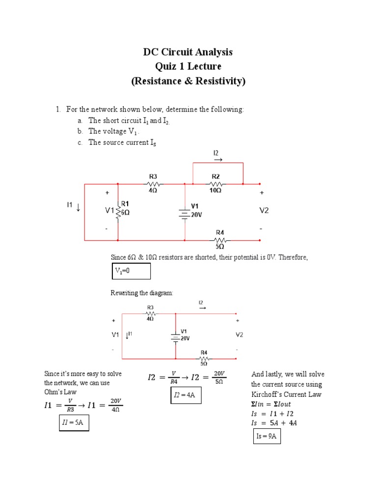 DC Circuit Analysis Quiz 1 Review | PDF | Electrical Network | Network ...