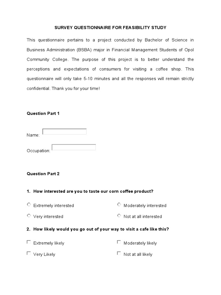 Survey Questionnaire | PDF | Coffeehouse | Coffee