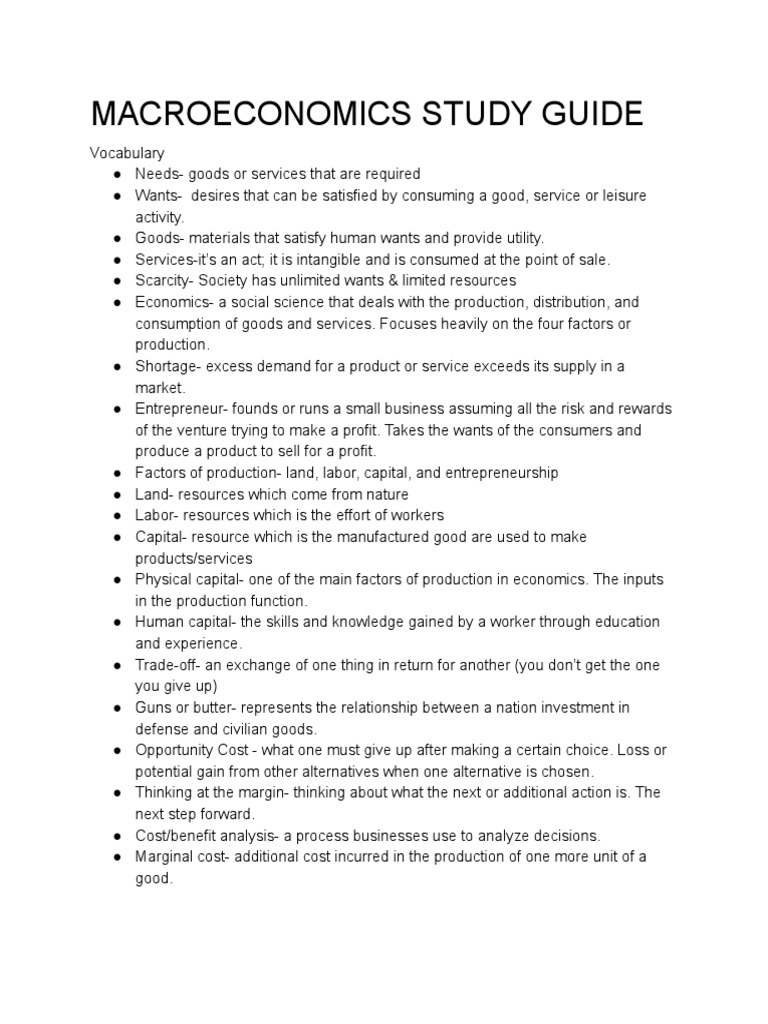 Macroeconomics Study Guide | PDF | Cost Of Living | Aggregate Demand