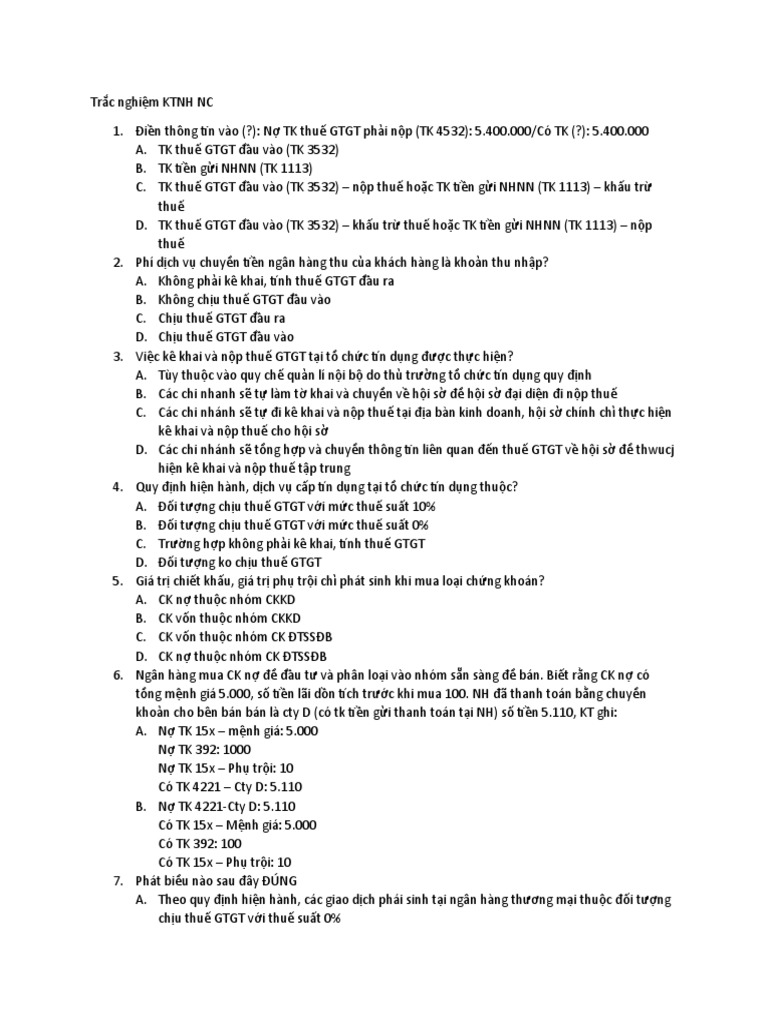 Trắc nghiệm KTNH NC | PDF