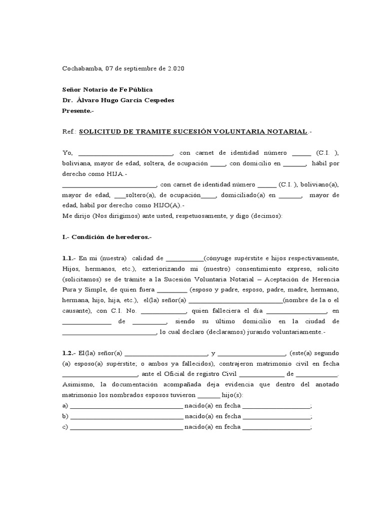 Solicitud Sucesion Via Notarial | PDF | Herencia | Derecho Civil (Common Law)