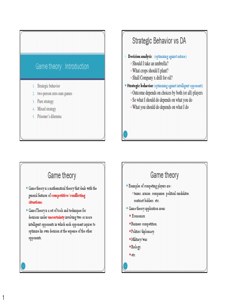 Strategic Behavior Vs DA: Game Theory: Introduction Game Theory: Introduction | PDF | Game ...