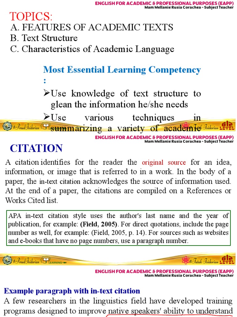 Understanding Academic Text Features | PDF