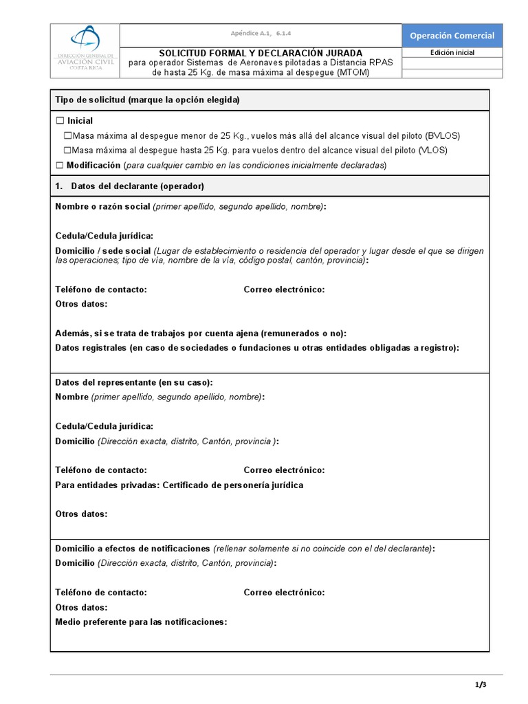 Ap Ndice A1 DO RPAS Solicitud Formal Operaciones Comerciales | PDF | Vehículo aéreo no tripulado ...
