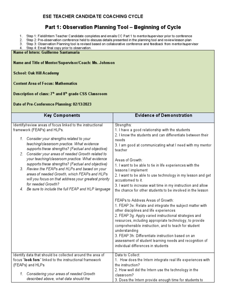 ESE Teacher Candidate Coaching Cycle | PDF | Mentorship | Teachers