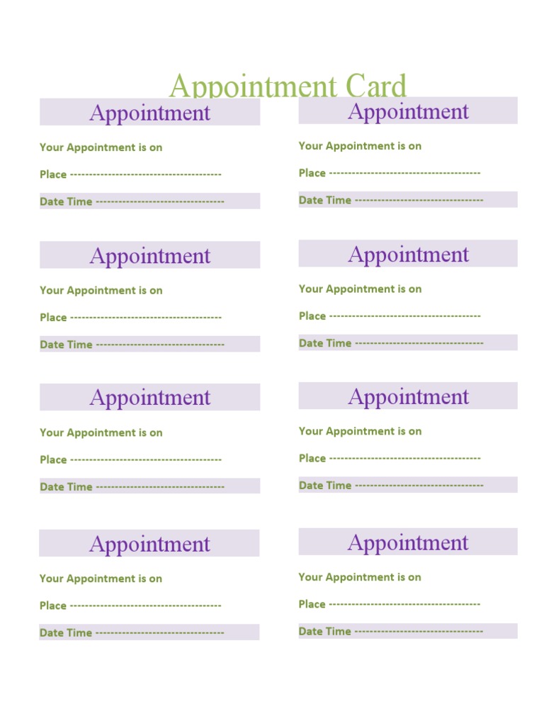 Appointment Cards Template 01 | PDF