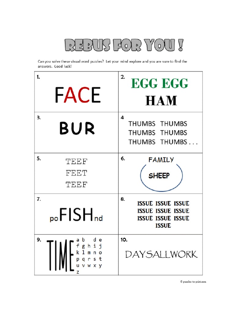 Rebus Worksheet PDF | PDF