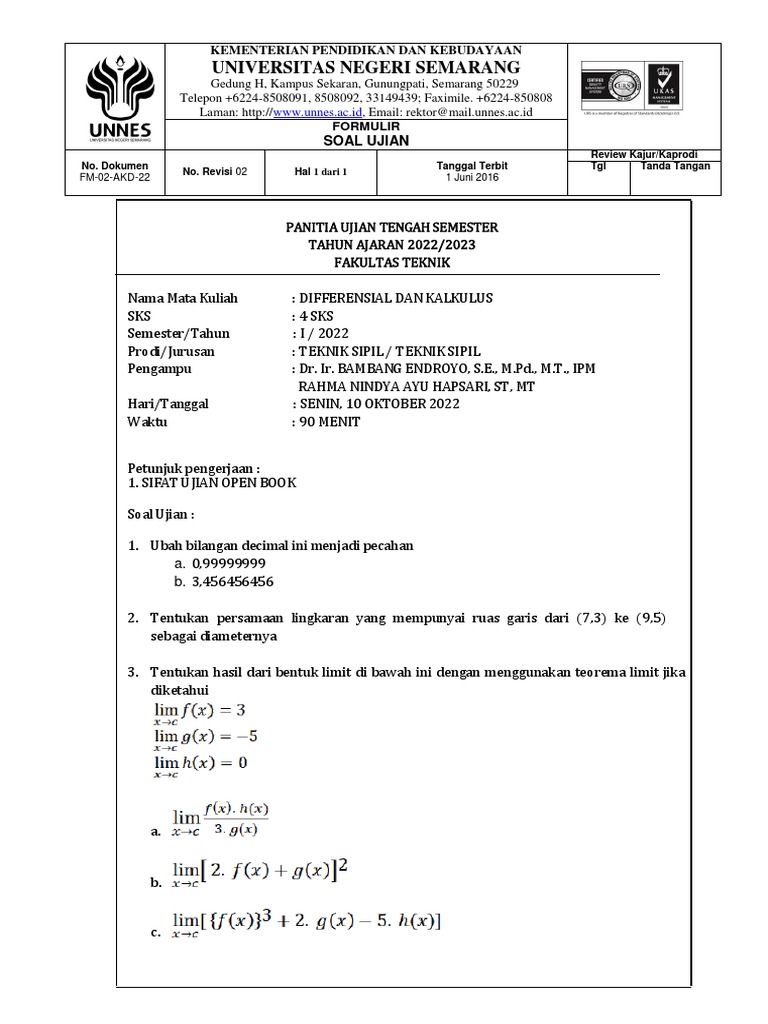 Universitas Negeri Semarang: Soal Ujian | PDF | Teknologi & Rekayasa