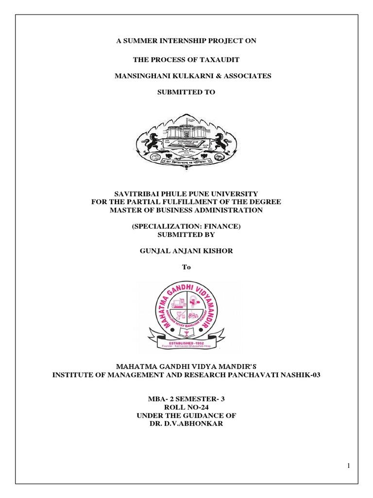 INTERSHIP PROJECT - Anjani Gunjal Final (1) - 1 | PDF | Audit | Taxes