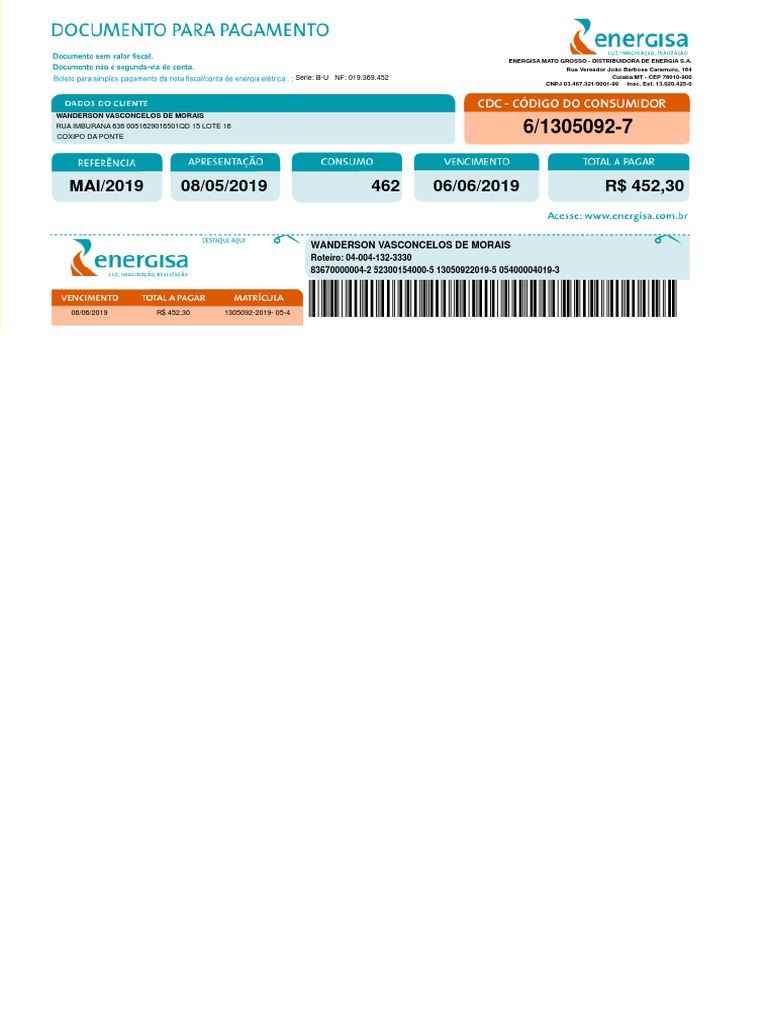 Fatura Energisa - Maio 2019 | PDF