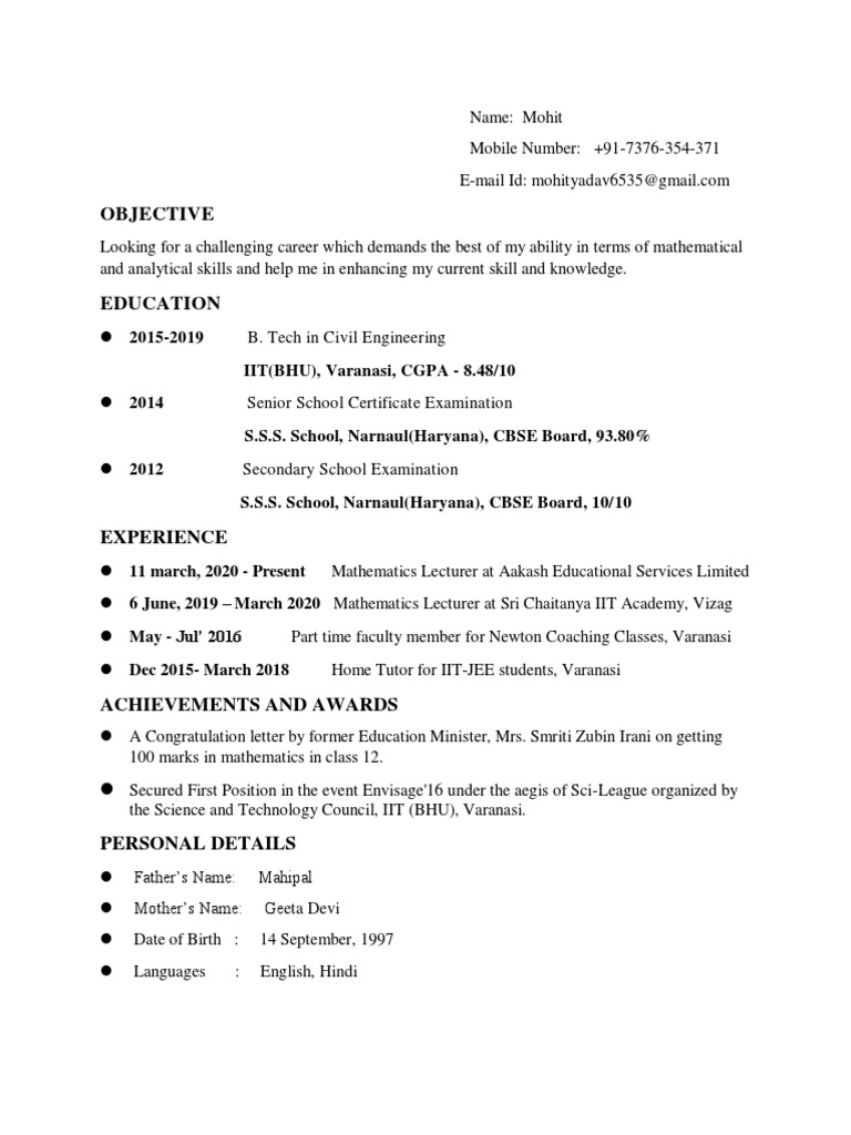 Mohit Resume Pdf