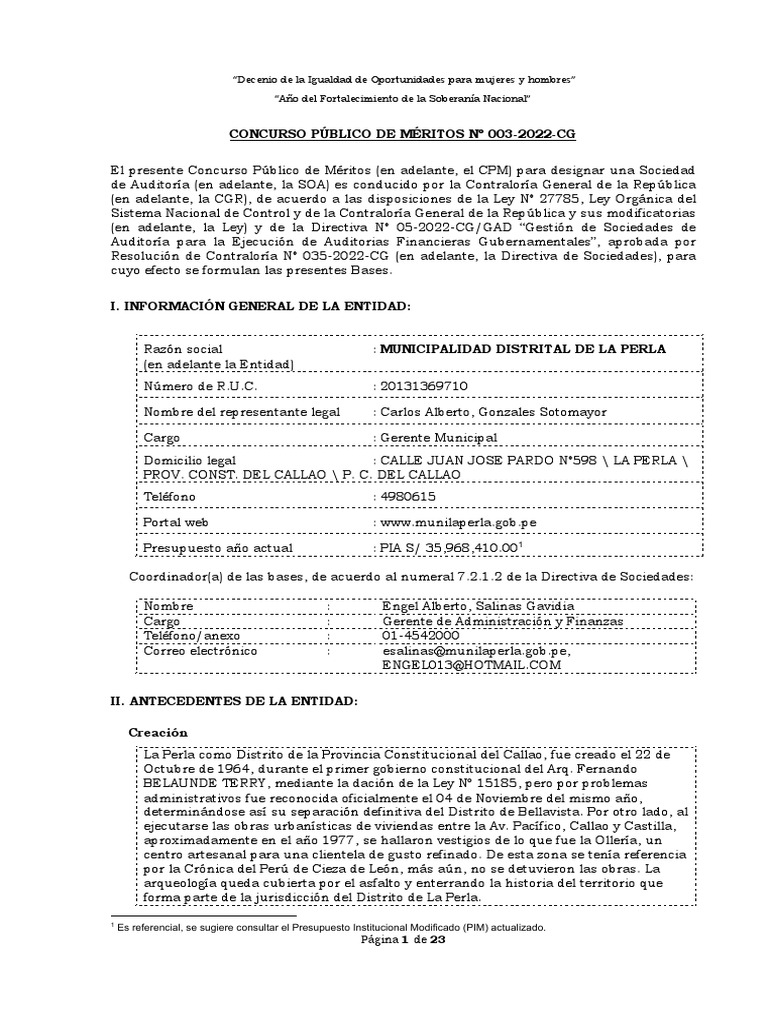 Concurso Auditoría en La Perla 2022 | PDF | Economias | Negocios económicos