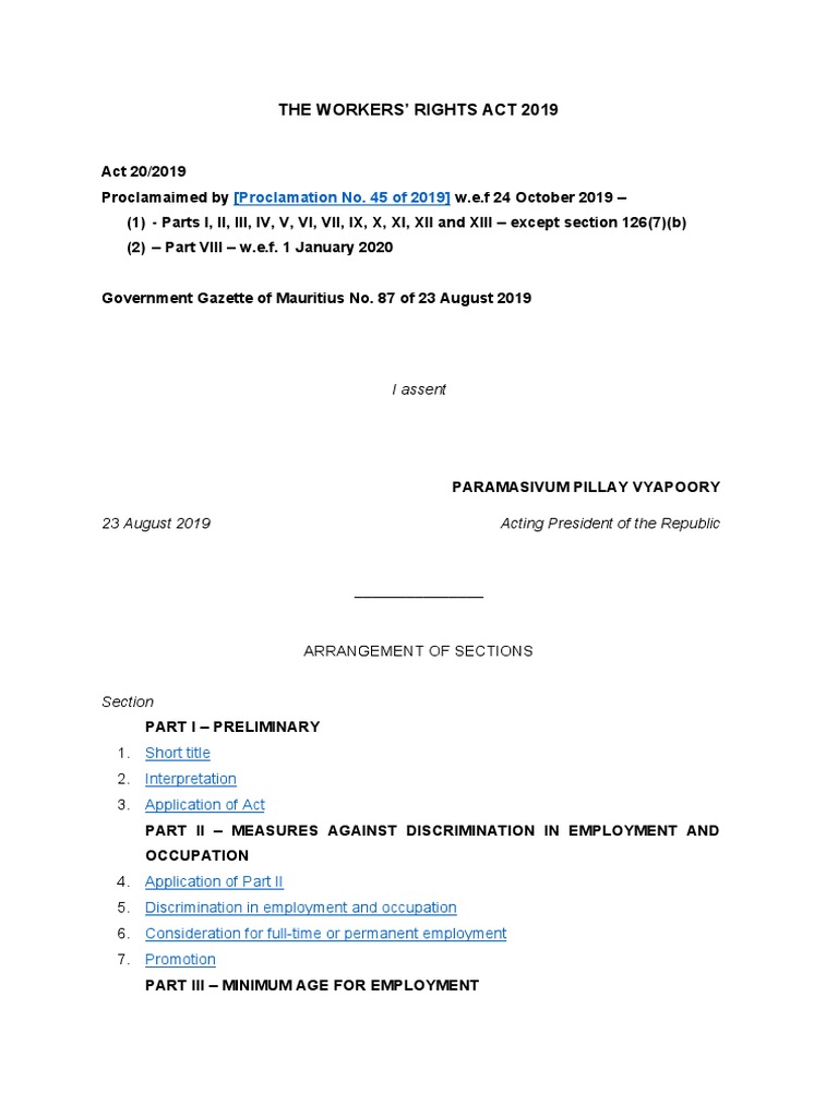 The Workers' Rights Act 2019 | PDF