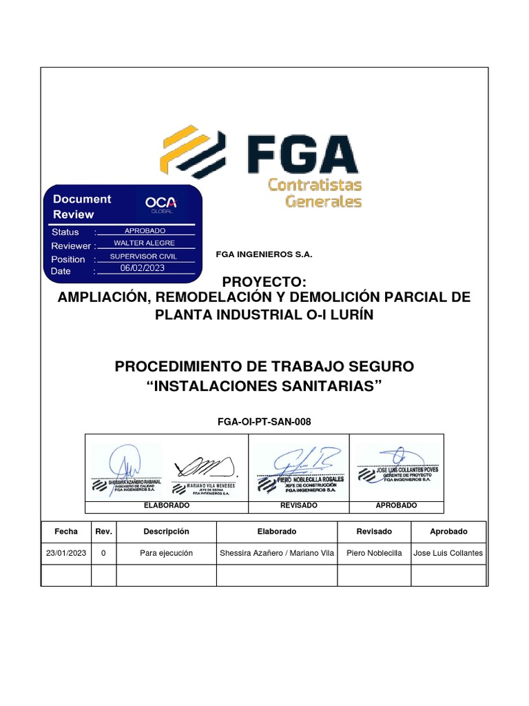 FGA-OI-PT-EST-008 - Rev.0-PROCEDIMIENTO DE INSTALACIONES SANITARIAS | PDF | Tubería (transporte ...