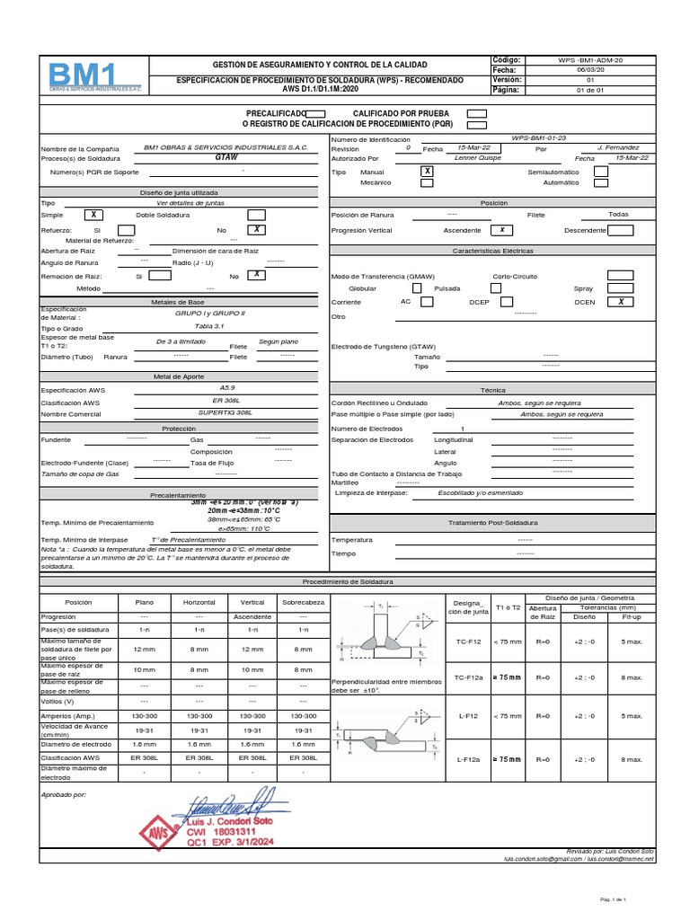 WPS GTAW - Recomendado | PDF | Soldadura | Construcción
