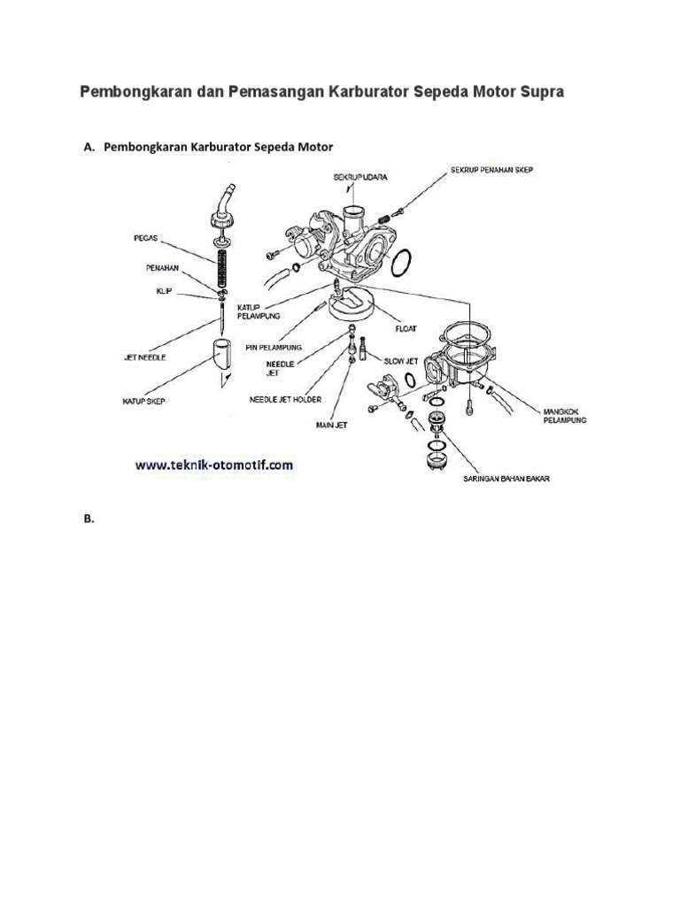 Pembongkaran Dan Pemasangan Karburator Sepeda Motor Supra | PDF