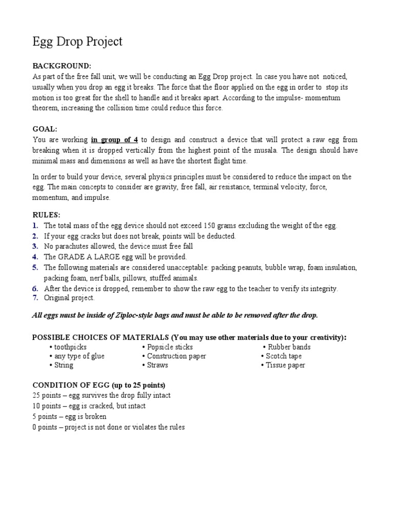 Egg Drop | PDF | Force | Momentum