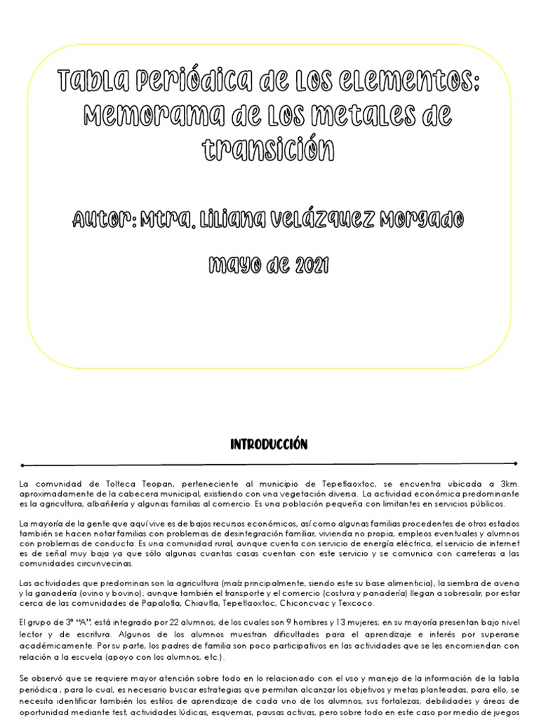 MAVAGUAMDT228 - Tabla Periódica de Los Elementos - Memorama de Los Metales | PDF | Metales de ...