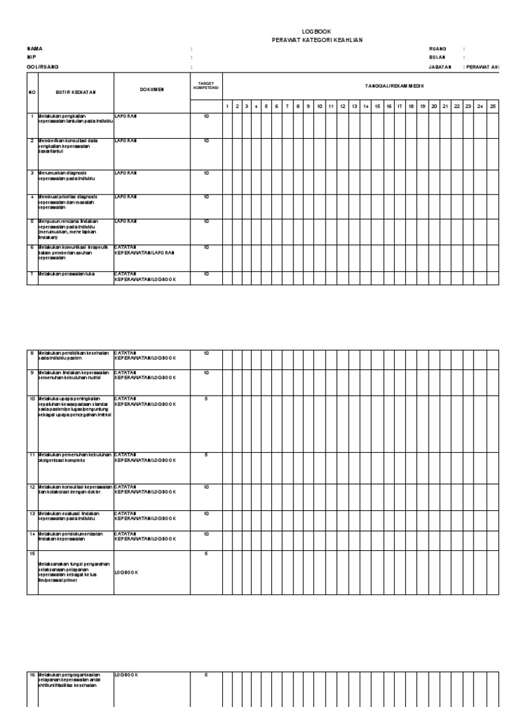Logbook Perawat Ahli Rujab 'Rumah Sakit' | PDF