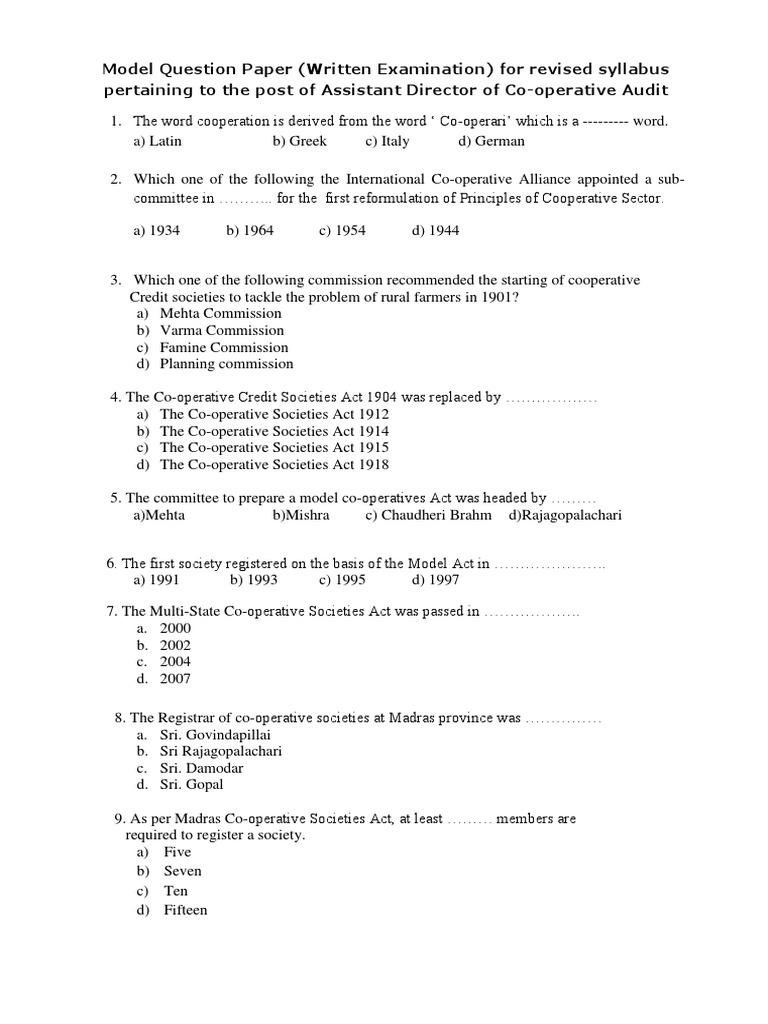 Model Question Paper for Co-operative Audit | PDF | Pricing | Financial ...