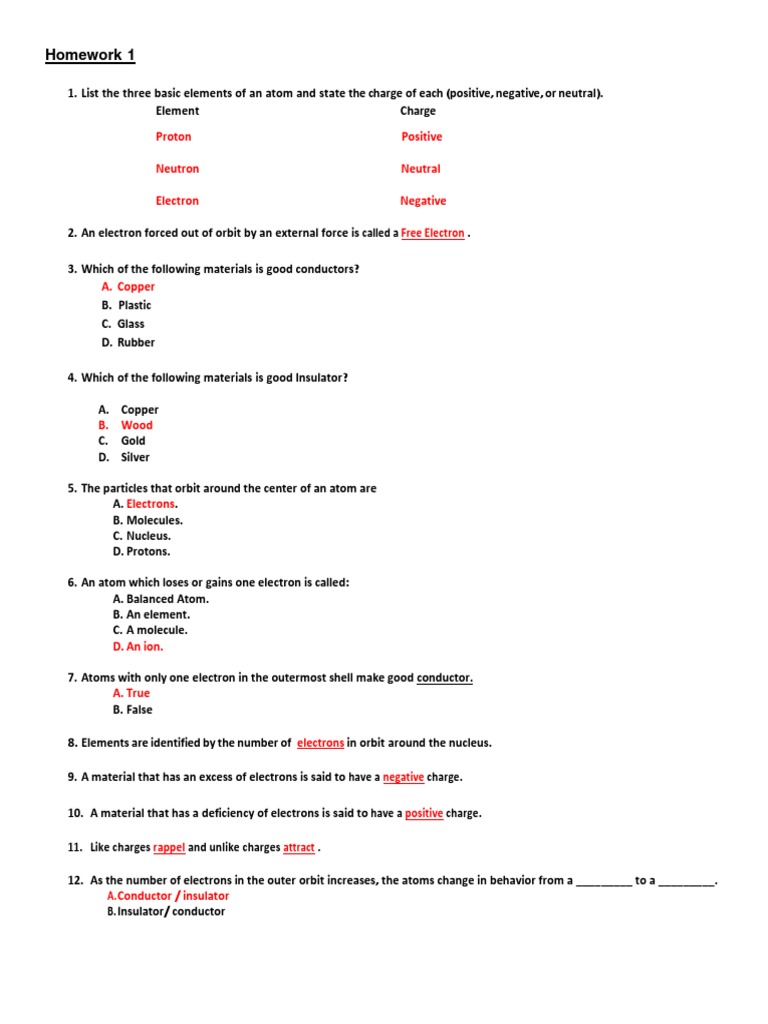 Basic Electrical Concepts Homework | PDF | Series And Parallel Circuits | Atoms