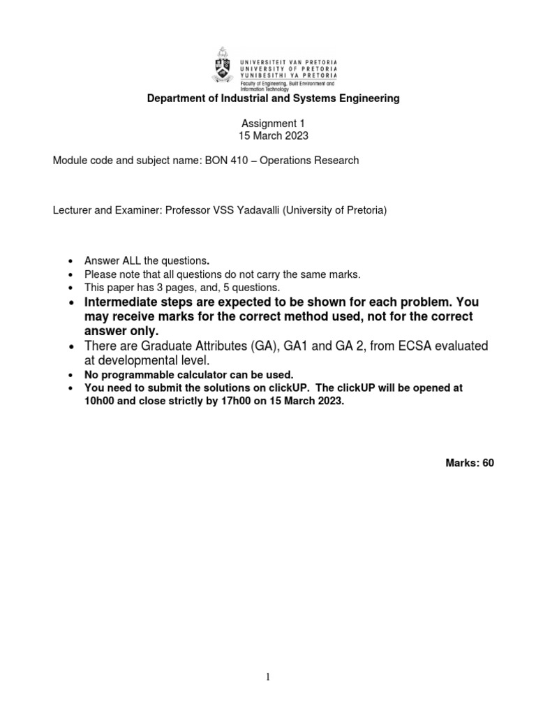 BON 410 (2023, Assignment 1 With Solutions) | PDF | Markov Chain | Random Variable