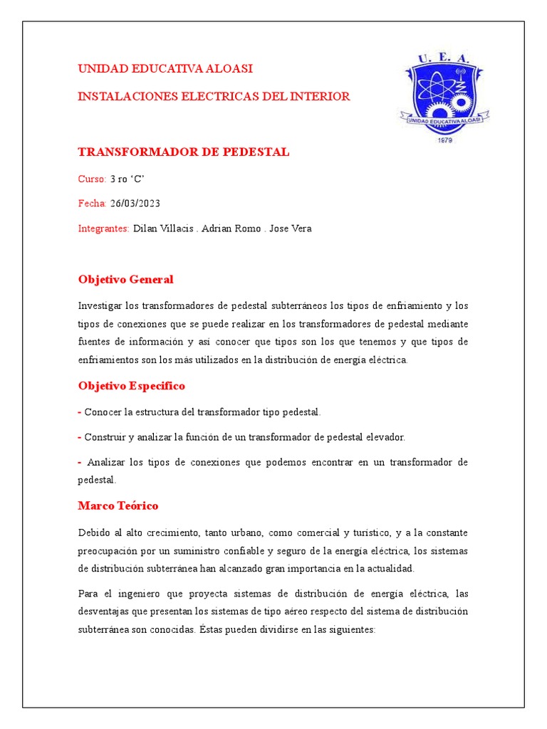 Unidad Educativa Aloasi | PDF | Transformador | Fusible (Eléctrico)
