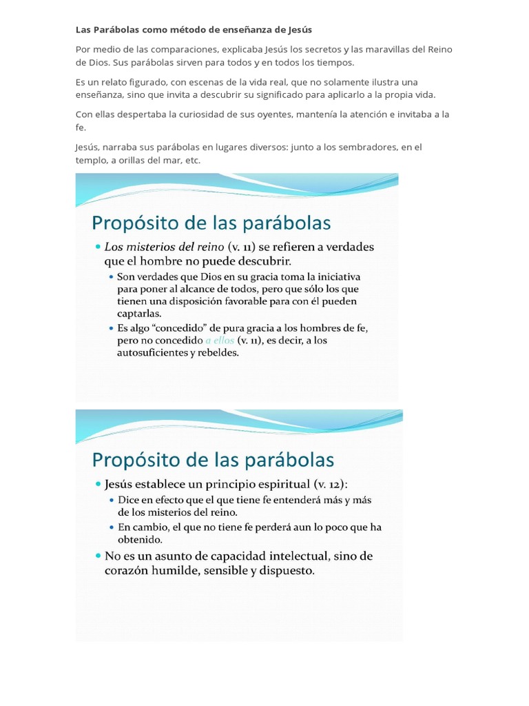 Las Parábolas como método de enseñanza de Jesús | PDF | Parábolas de ...