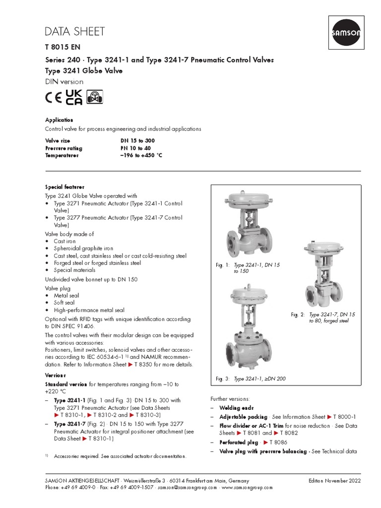 DIN Version: T 8015 EN Series 240 Type 3241-1 and Type 3241-7 Pneumatic ...