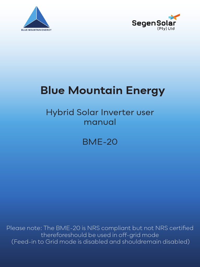 Blue Mountain Hybrid Solar Inverter App Note BME-20 | PDF | Solar Power | Power (Physics)
