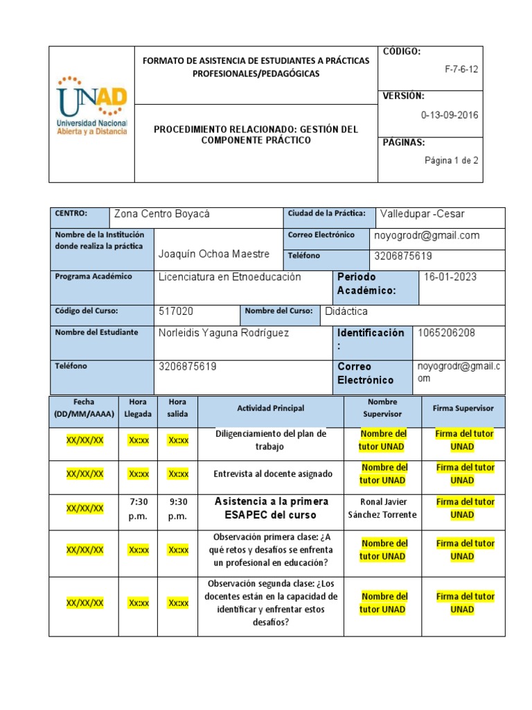 Anexo 3 - Formato de Asistencia Al Sitio de Práctica - Paso 2 | PDF | Aprendizaje | Modificación ...