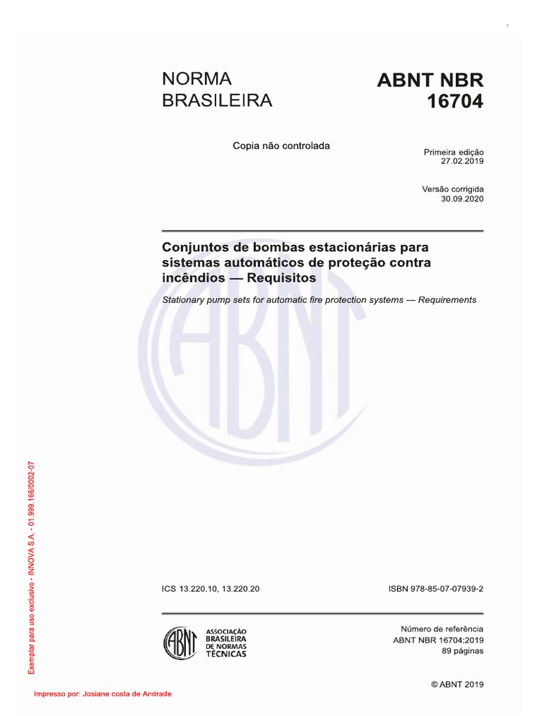 NBR 16704 - 2020 - Conjuntos de Bombas Estacionárias para Sistemas ...