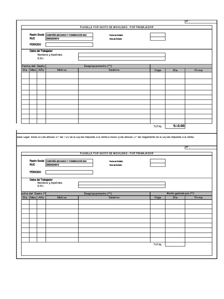Planilla de Movilidad | PDF