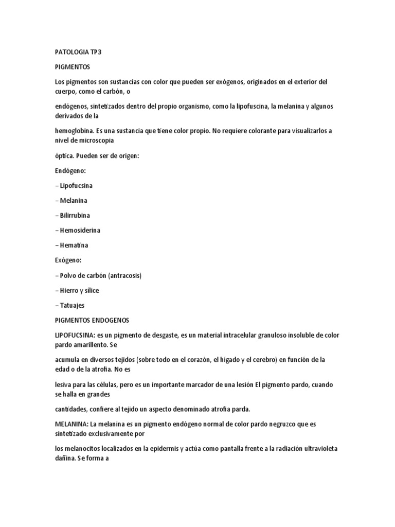 Pigmentos endógenos y exógenos: clasificación, características y ...
