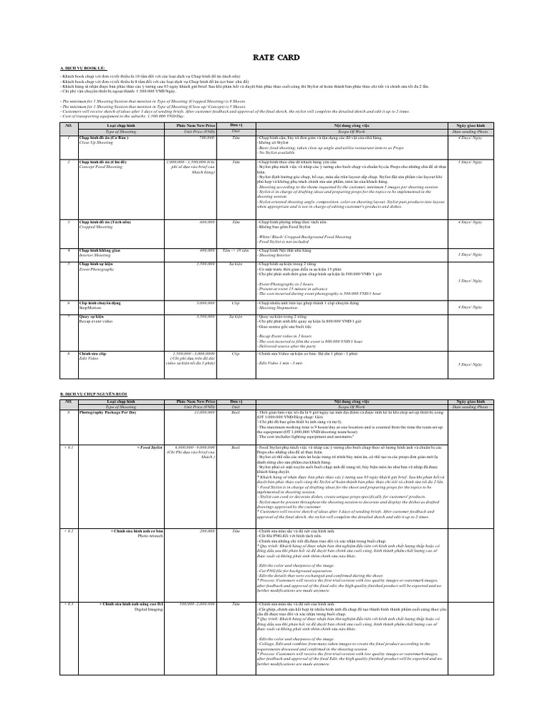 Phuc Nam Rate Card PDF | PDF